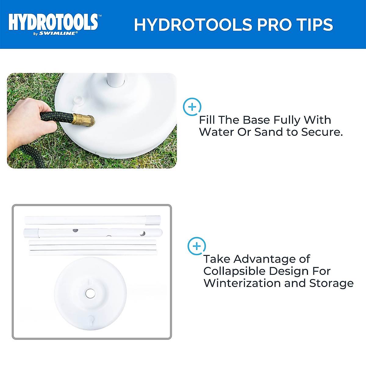 HYDROTOOLS BY SWIMLINE 89032 Free Standing Poolside Adjustable-Towel Rack With Water Weighted Base Three Arms Tier For Outdoors & Indoors Pool Patio Bathroom Poolside Accessory Holder Bar Drying-Stand