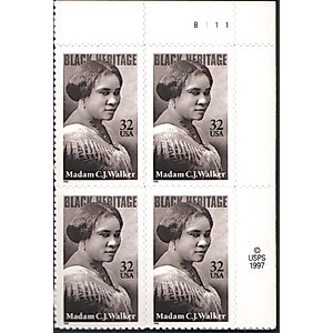 MADAM C. J. WALKER ~ BLACK HERITAGE #3181 Plate Block of 4 x 32 cents US Postage Stamps