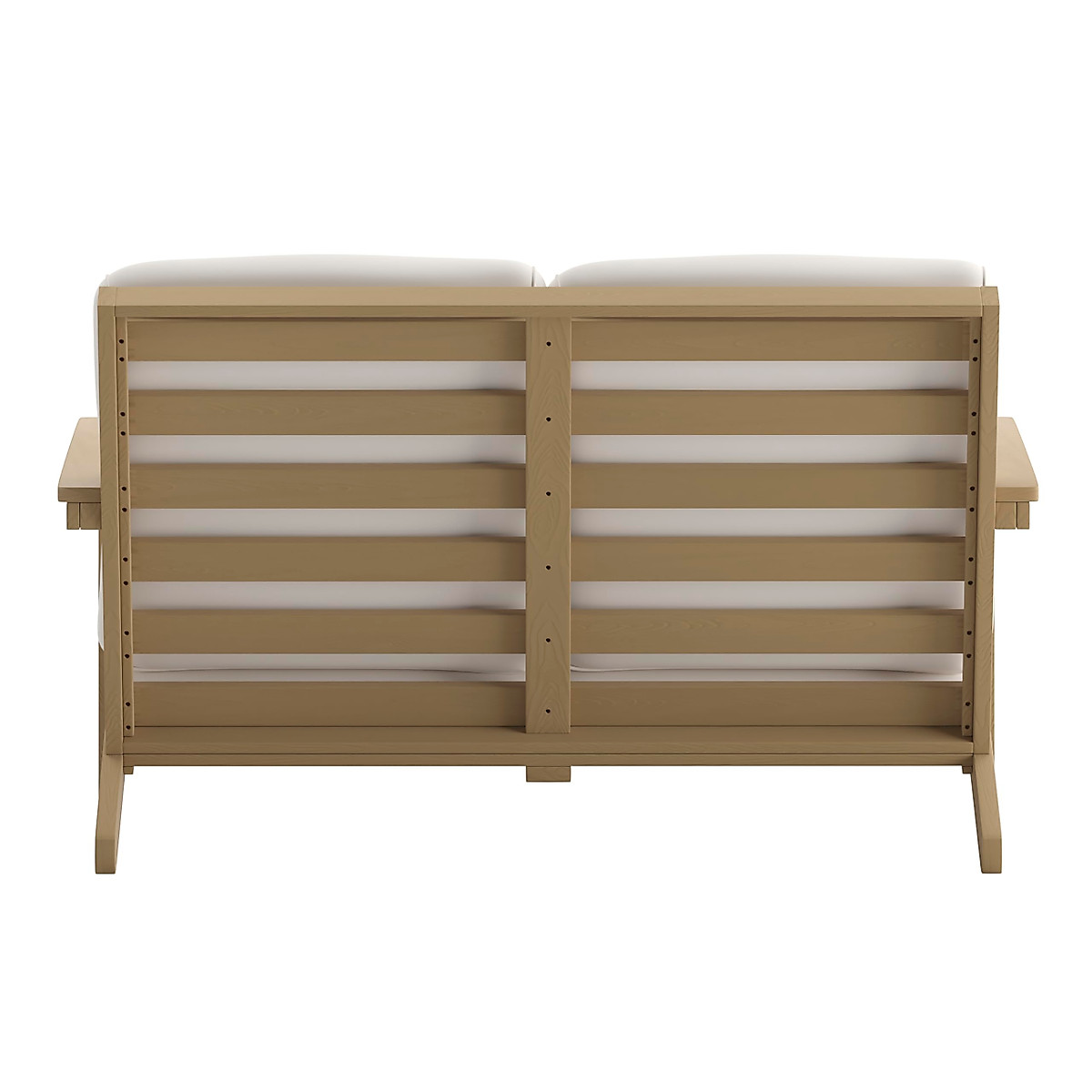 EMMA + OLIVER Hammond All-Weather Adirondack Style Loveseat - Natural Cedar Finish Polyresin Frame - Cream Cushions - Deep Seat - 300 lbs. Static Weight Per Seat