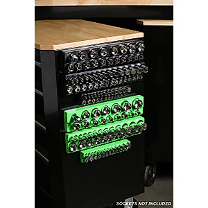 ARES 60160-6-Piece Magnetic Socket Organizers - Metric and SAE Set Black and Green -1/4 in, 3/8 in, 1/2 in Socket Holders -143 Pieces of Standard (Shallow) and Deep Sockets -Organize Your Tool Box