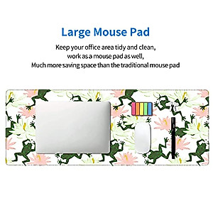 Frog and Water Lilies Gaming Mouse Pad XL,Extended Stitched Edges Mousepad,Large Mouse Pads Desk Pad,Long Non Slip Rubber Base Desk Mat for Work,Office,Home,Computer,Laptop