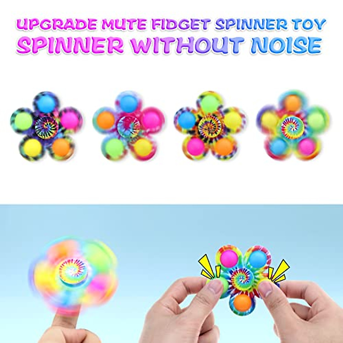 MeetYu Fidget Spinners 2 Pack, Tie Dye Pop Fidget Spinner Poppet for Kids Adult, Fidget Spinners for Christmas Party Favors Goodie Bag Fillers, Finger Spinner Fidget Toys Pack for Stress Relief