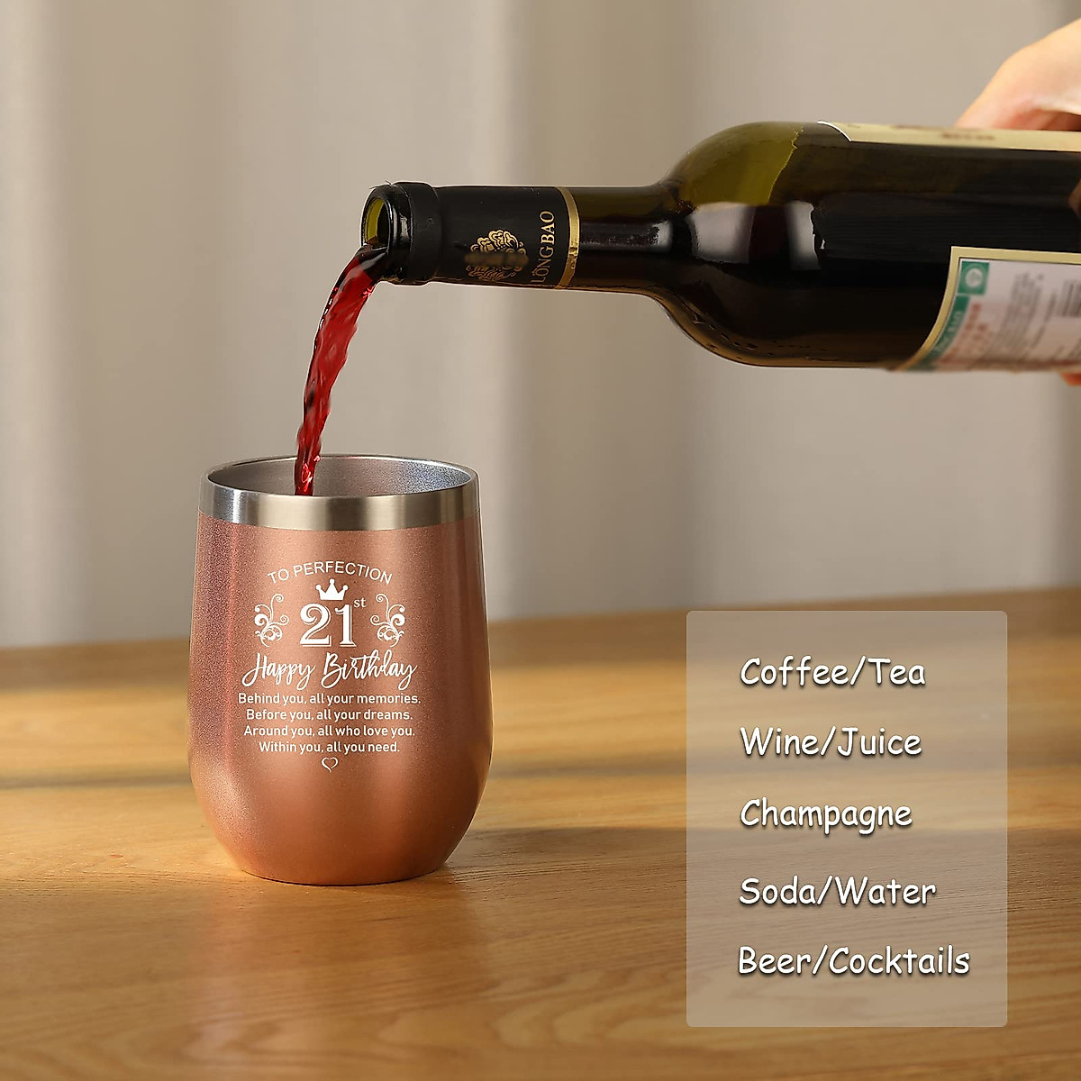 21st Birthday Gifts for Her, Happy 21st Birthday Decorations for Her, Funny 21 Year Old Birthday Gift Ideas for Her, Friends, Sister, Daughter, Girlfriend - 12oz Stainless Steel Insulated Wine Tumbler