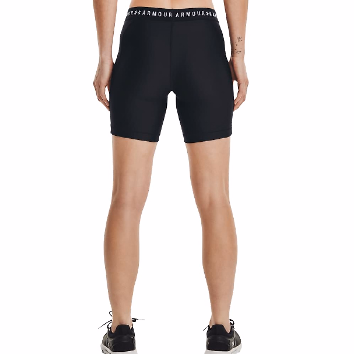 Under Armour Women's HeatGear Armour Middy 5" Shorts (Small, Black/Metallic Silver-001)