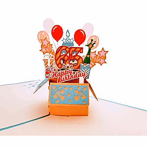iGifts And Cards Happy 65th Blue Birthday Party Box 3D Pop Up Greeting Card – Sixty-Five, Awesome, Balloons, Unique, Celebration, Presents, Feliz Cumpleaños, Fun, Mom, Dad