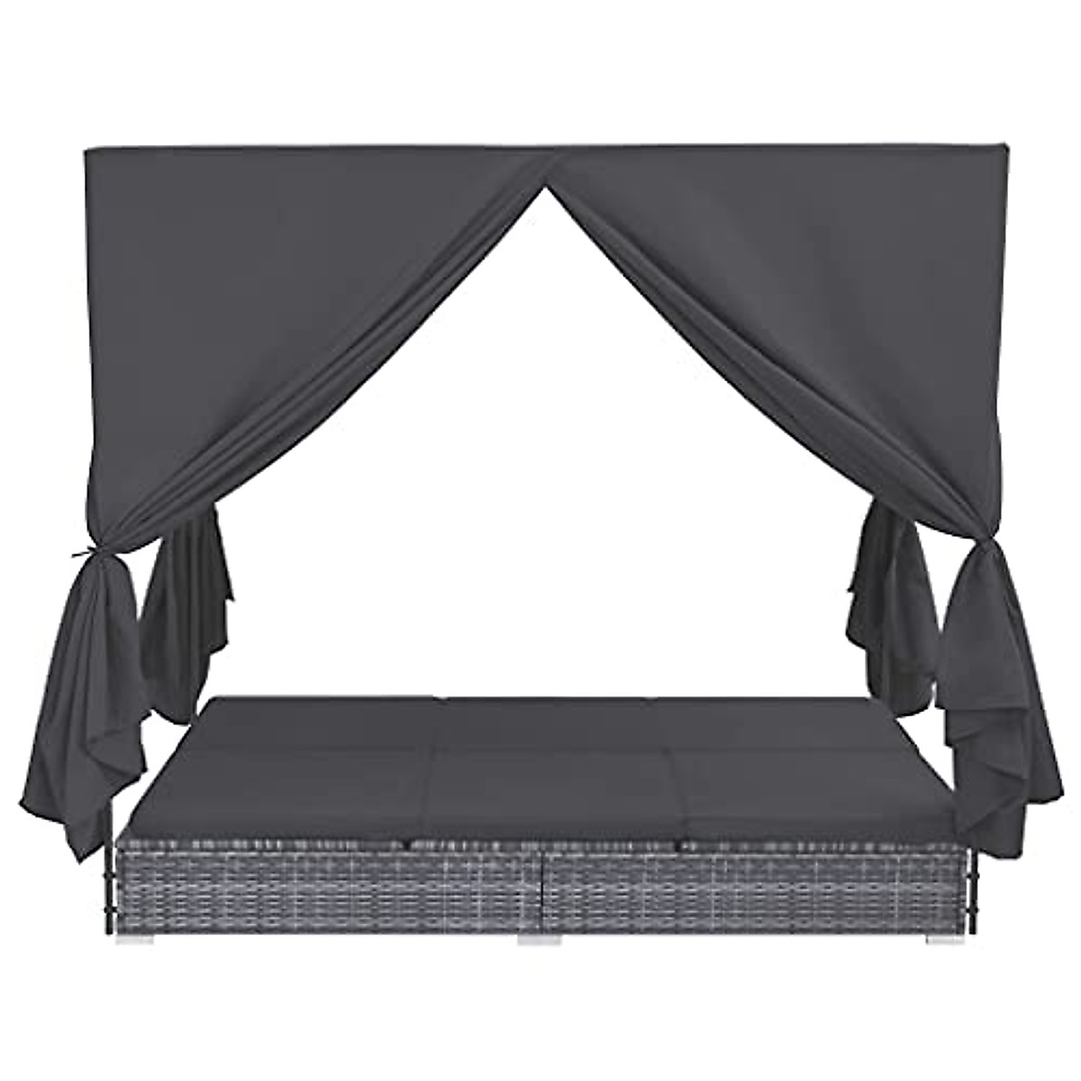 Tidyard Outdoor Lounge Bed with Curtains Sunbed Outdoor Sofabed Garden Furniture Weather-Resistant & Waterproof, Removable & Washable Cushion Poly Rattan Gray
