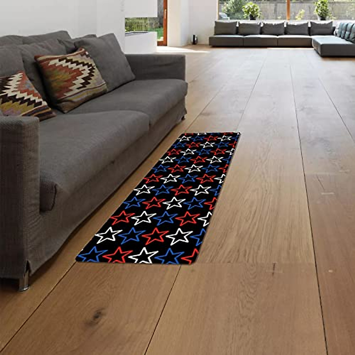 Libaoge Kitchen Mat Rug Set of 2 Independence Day White Red Blue Star Runner Rug Anti-Fatigue Comfort Memory Foam Standing Mat Non-Slip Floor Door Mat for Bathroom 18x30in+18x60in