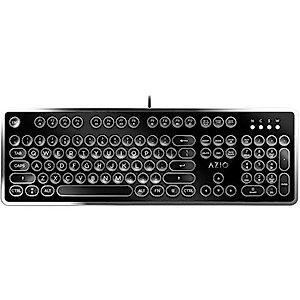 Azio Retro - Wired USB Mechanical Keyboard in Black and Chrome for PC (Blue Switch) (MK-RETRO-01)