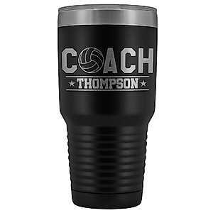 Personalized Volleyball Coach Tumbler Cup With Coach Name - Customized Volleyball Coach Gift - Custom Volleyball Coach Travel Mug - Black