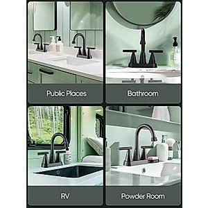 Cobbe Black Bathroom Faucets 3 Hole, 4 Inch Bathroom Sink Faucet with Pop Up Drain and 2 Supply Hoses, 2 Handle Centerset Bathroom Faucet for Sink Vanity, Matte Black