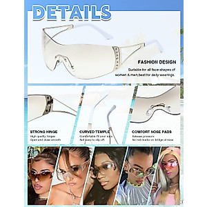 TIANYESY Y2K Sunglasses For Women Men Fashion Shield Rimless Wrap Around Sunglass Gradient Lens Trendy Oversize Sun Glasses (Silver+Gradual Tan)
