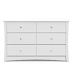 Storkcraft Crescent 6 Drawer Double Dresser (White) – Dresser for Kids Bedroom, Nursery Dresser Organizer, Chest of Drawers for Bedroom with 6 Drawers, Universal Design for Children’s Bed