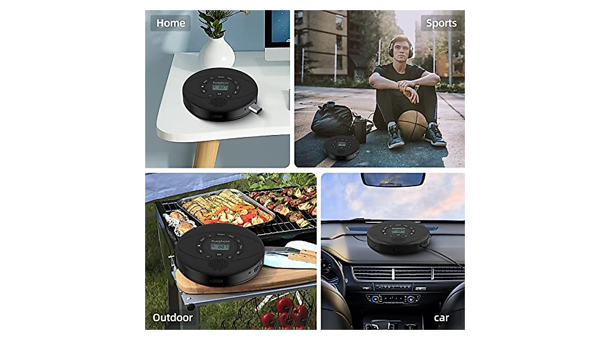 Portable Bluetooth CD Player with Anti-Skip & Rechargeable Battery