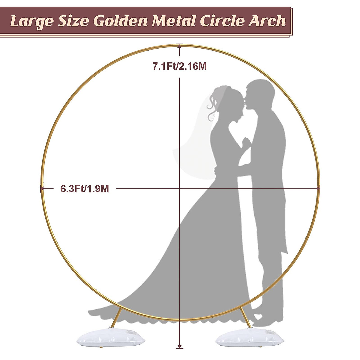 ASIZZED Round Backdrop Stand, 7.1Ft(2.16m) Gold Metal Balloon Arch Stand Kit, Large Size Circle Balloon Arch Frame for Birthday, Party, Wedding, Graduation, Baby Shower Photo Backdrop Decoration