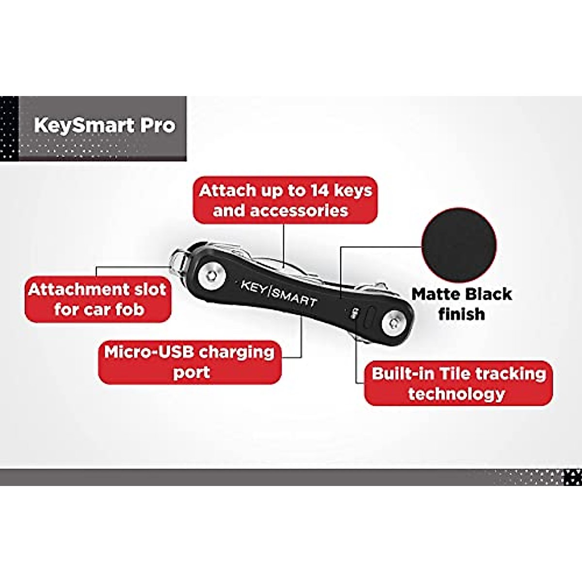 KeySmart Max - Compact Trackable Key Organizer w LED Flashlight and Tile Bluetooth Key Finder Technology (up to 14 Keys, Steel Gray) Bundle with KeySmart Pro (up to 10 Keys, Black)