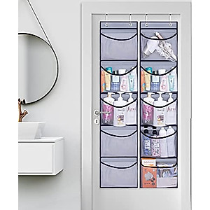 KEETDY Hanging Shelves Over the Door Organizer Storage for Closet with 5 Pockets Organizer for Bedroom Bathroom, 2 Pack（Grey）
