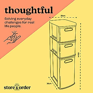 Store & Order Slimline 3 Drawer Tower - Slim & Narrow Plastic Drawers, Perfect Storage Unit for Bathroom, Hallway, Office, Wardrobe or Utility Room, White Rattan Design