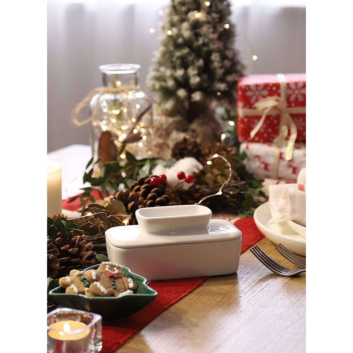 Sweese Porcelain Butter Dish with Water - French Butter Keeper Crock - Perfect for East Coast Butter - Spreadable without Refrigeration, White