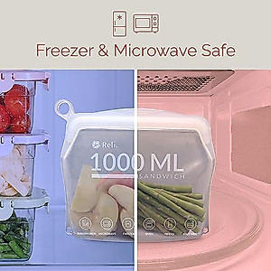 Reli. Reusable Silicone Bags (2 Pack) | Sandwich (1000 ml), Clear | Silicone Bags for Food Storage | Reusable Food Storage Bags for Food, Meal Prep, Storage | Leak-Proof, Dishwasher/Freezer Safe
