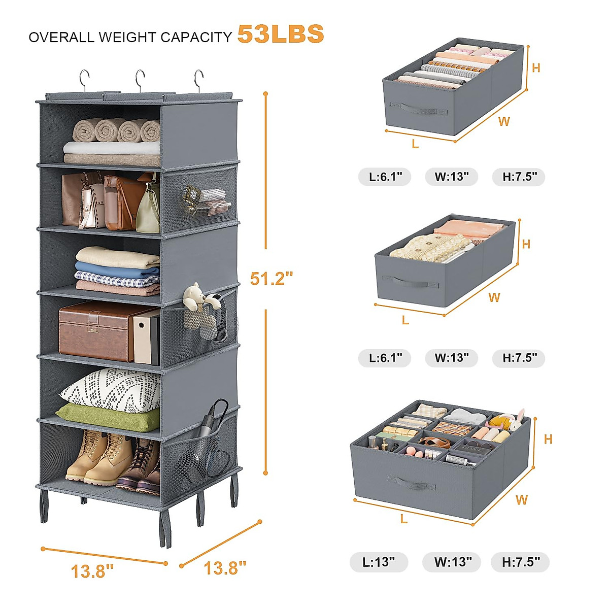 Raybee Clothes Rack, Clothing Racks for Hanging Clothes Heavy Duty Clothing Rack 800LBS Adjustable Clothes Racks for Hanging Clothes Metal Wire Garment Rack with 7 Drawers, Portable Closet Rack, Black