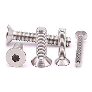 #10-24 x 3/4 inch Flat Head Socket Cap Screws 50 PCS, Countersunk Head, Allen Hex Drive, 304 Stainless Steel 18-8, Full Machine Thread, Bright Finish