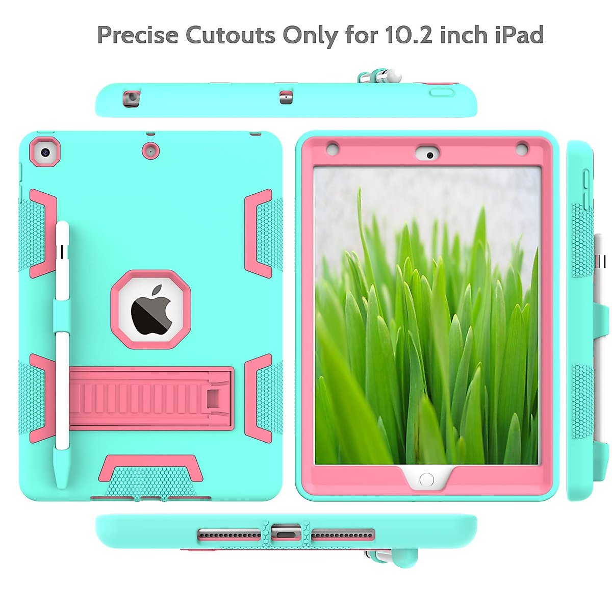 Rantice iPad 9th Generation Case, iPad 8th/7th Generation Case, iPad Case with Kickstand and Pencil Holder for iPad 10.2 Case(Mint Green+Rose)
