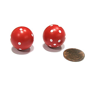 Koplow Games Set of 2 22mm Round Dice, Weighted to Display Number - Red with White Pips