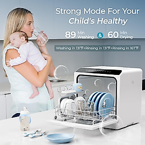 EUHOMY Mini Portable Dishwasher Countertop Compact Dishwashers, Tabletop Small Dishwasher with 5L Built-in Water Tank with 6 Modes and Baby Care for Apartments& RVs, No Hookup Needed
