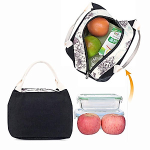 Bluboon School Backpack Set 3 Pieces Lightweight Canvas Teen Girls Bookbags Lunch Box Pencil Case (Black-flower)