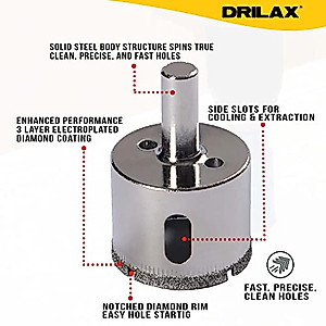 Drilax 1-1/2 Inch Diamond Hole Saw with Water Delivery System Guide Easy Drilling for Quartz, Granite, Marble, Porcelain, Ceramic, Glass Tiles - Complete Kit for Precise DIY Holes 1.5 inch