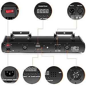 DJ Laser Lights, U`King 5 Beam Effect Sound Activated DJ Party Lights RGBYC LED Music Light by DMX Control for Disco Dancing Birthday Bar Stage Lighting