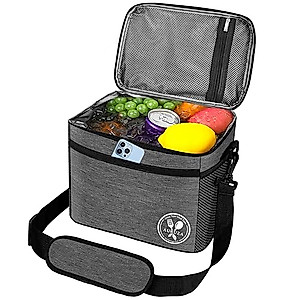 9.8L 16Cans Insulated Lunch Bag for Men Women, Reusable Insulated Lunch Box for Adult Men Women, Leakproof Cooler Bag Mens Lunchbox for Adults Work Office Picnic Beach with Shoulder Strap, Grey