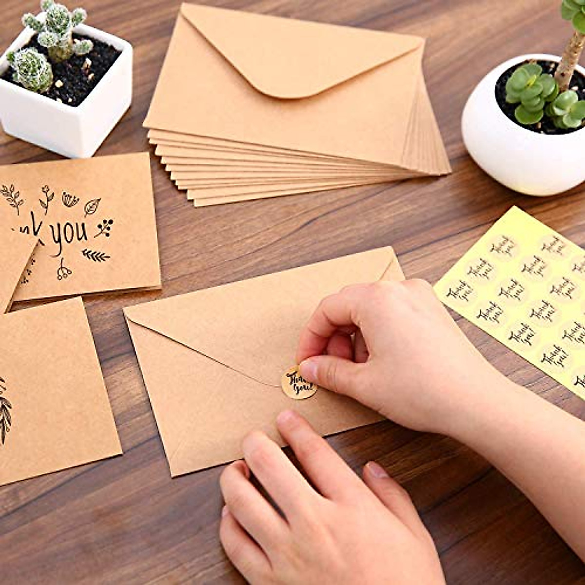 Thank You Cards of Ohuhu, 36 Pack Brown Kraft Paper 6 Design of Assorted Thank U Greeting Note Card with Envelopes and Stickers for Wedding, Business, Birthday, Baby Shower, Blank Inside, 4 x 6 Inch
