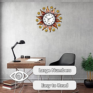HOBYLUBY Indoor Outdoor Wall Clocks, 13" Sun Clock Silent Non-Ticking for Patio Home Decorations