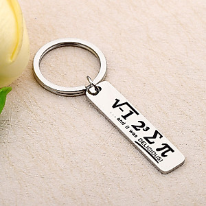 FUSTMW Math Gift I Ate Some Pie and It Was Delicious Keychain Funny Math Geek Gifts Math Teacher Gifts Math Student Gift Graduation Gift (silver)