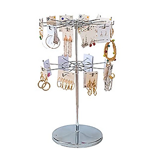 ARIOLUXE Countertop Heavy Duty Metal Rotating Adjustable 2 Tire Spinner Display Stand Rack, Height Adjustable Rotating Jewelry Organizer stand, Chrome Coated Steel(Silver), Comes with 2 Sign Holders