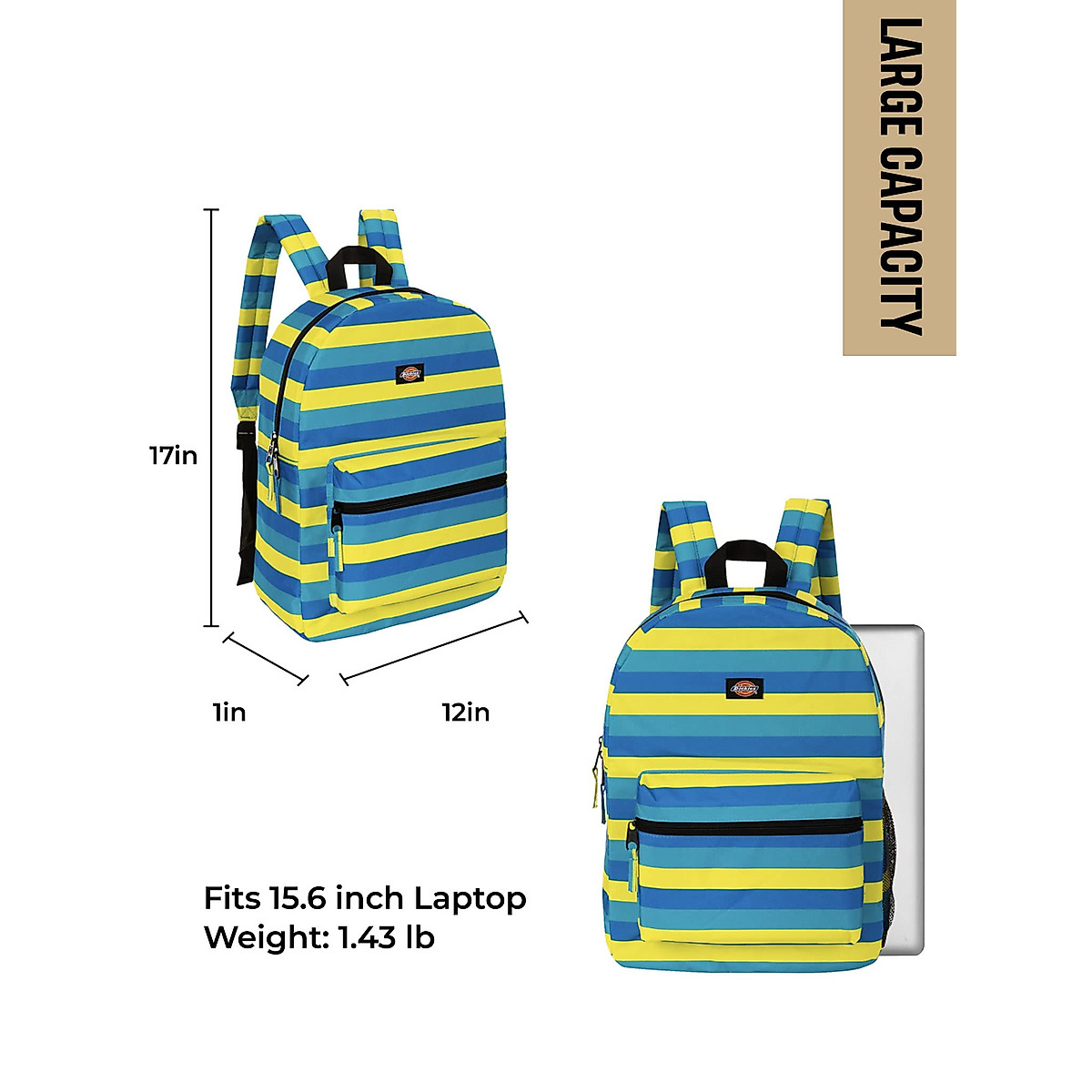 Dickies Freshman Backpack Classic Logo Water Resistant Casual Daypack for Travel Fits 15.6 Inch Notebook (Lemon Blue Stripe)