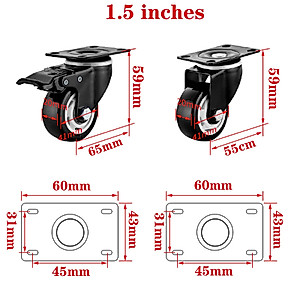 Trolley Furniture Castors, Mute Castor Wheels, Swivel Casters Wheels, Brake Heavy Duty Caster Wheels, Moving Caster Wheels, 2 Casters Without Brakes and 2 Casters with Brakes, Black Castor Wheel (Col