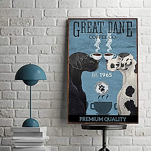 YUWONDESS Great Dane Dog Coffee Company Canvas Wall Art Vintage Themed Great Dane Wall Art Prints Retro Style Canvas Painting Pictures 1965 Funny Bar Art Print Poster on Canvas No Frame 20x28 inch(B)
