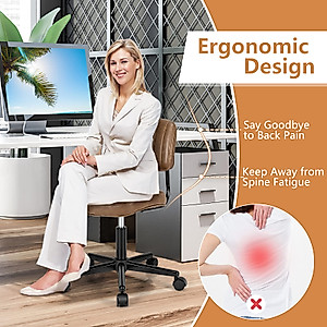 Giantex Leather Office Chair, Armless Low-Back Computer Desk Chair, Retro Swivel Rolling Task Chair Height Adjustable PU Leisure Office Chair for Kids Teens Adults (Brown)