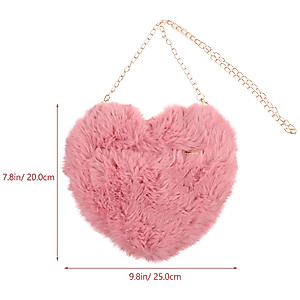 Womens Wallet Heart Shaped Purse Soft Fluffy Faux Fur Crossbody Bag Handbag Shoulder Bag with Chain for Women Girls Valentines Day Cute Backpack