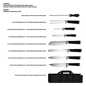9-Piece Kitchen Knife Set in Carry Case - Ultra Sharp Chef Knives with Ergonomic Handles - Professional Japanese Chef's Knife Set with Paring, Carving, Bread, Santoku, Utility Knives, Fork, Sharpener