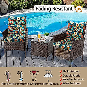 MAGPIE FABRICS Indoor Outdoor Tufted High Back Chair Cushion Set of 2, Waterproof All-Weather Deep Seating Rocking Chair Patio Chaise Lounge Sun Lounger Chair Cushions(Heronsbill Turquoise Green)