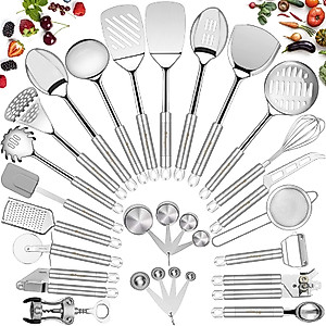 Stainless Steel Kitchen Utensil Set- Fungun 28 Pcs Cooking Nonstick Cookware Set with Spatula - Best Gadgets Tools Kitchen Accessories