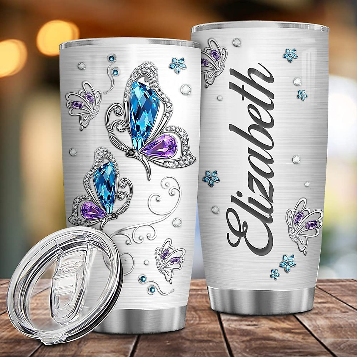 Wassmin Personalized Butterfly Stainless Steel Vacuum Insulated Tumbler With Lid - Custom Name 20 Oz 30 Oz Double Walled Insulated Coffee Cup for Gym Fitness Travel Office Use (Color 1)