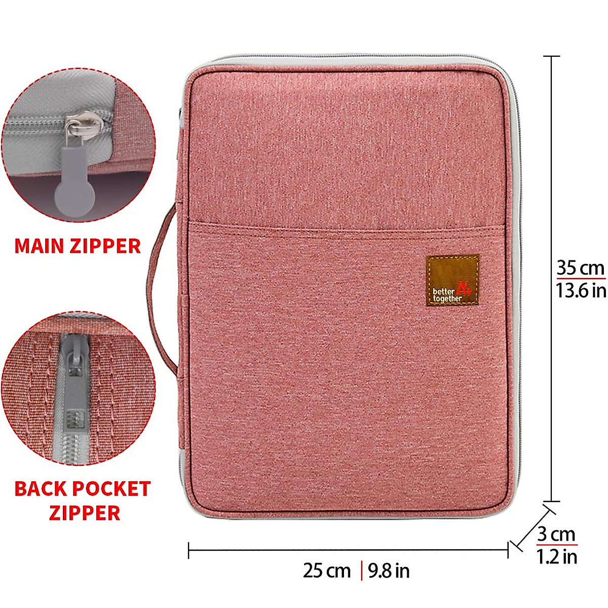 mygreen Multi-functional A4 Document Bags Portfolio Organizer-Waterproof Travel Pouch Zippered Case for Ipads, Notebooks Documents (Salmon Pink)