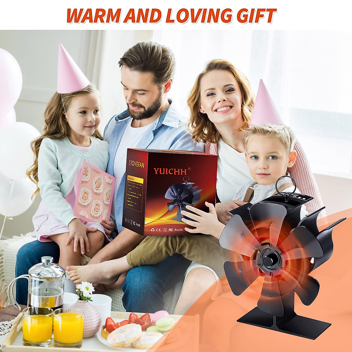YUICHH Wood Stove Fan, 6-Blade Wood Stove Fan Heat Powered Fireplace Fan, Upgrade Kernel Fireplace Fan Non Electric Heat Powered Stove Fan for Wood/Log Burner/Fireplace Quiet Circulating Warm Air