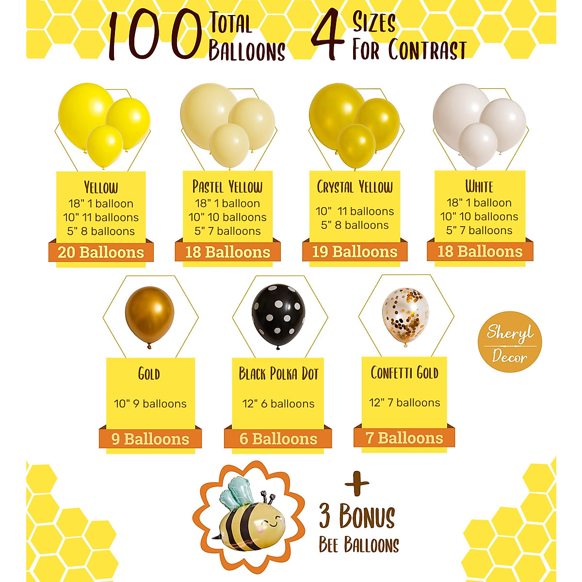 ALL-IN-1 Bee Balloons Garland Kit & Arch - Small and Large Black Yellow and White Bumble Bee Balloons for What Will It Bee Gender Reveal Party Supplies, Baby Shower Decorations, or Honey Bee Birthday