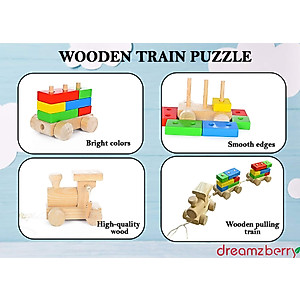 Dreamzberry Wooden Pulling Block Toy Train Construction Vehicle, Educational Toys for Home Learning Kindergarten Motor Skills, Imagination Development Puzzle Preschool Children Toy Set for Kids Age 3+
