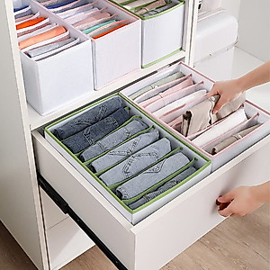 MENGHUONIAN Upgraded Clothes Drawer Organizers, 2/3 Pcs Jeans Compartment Storage Box, 7/9 Grids Clothes Drawer Mesh Separation Box, Anti-Deformation, Washable, Foldable(Gray,2 Pcs Jeans Grid)